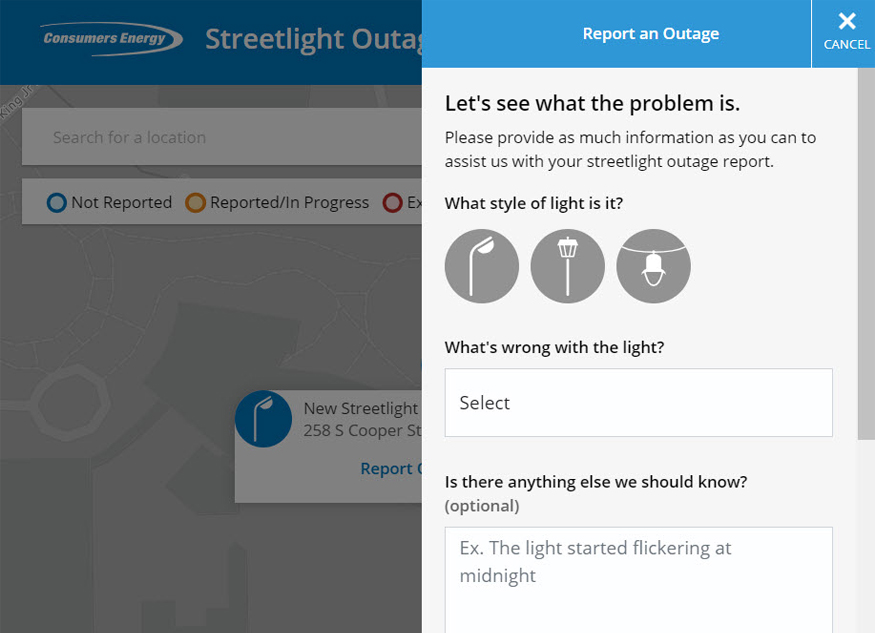 Streetlight Outage | Consumers Energy