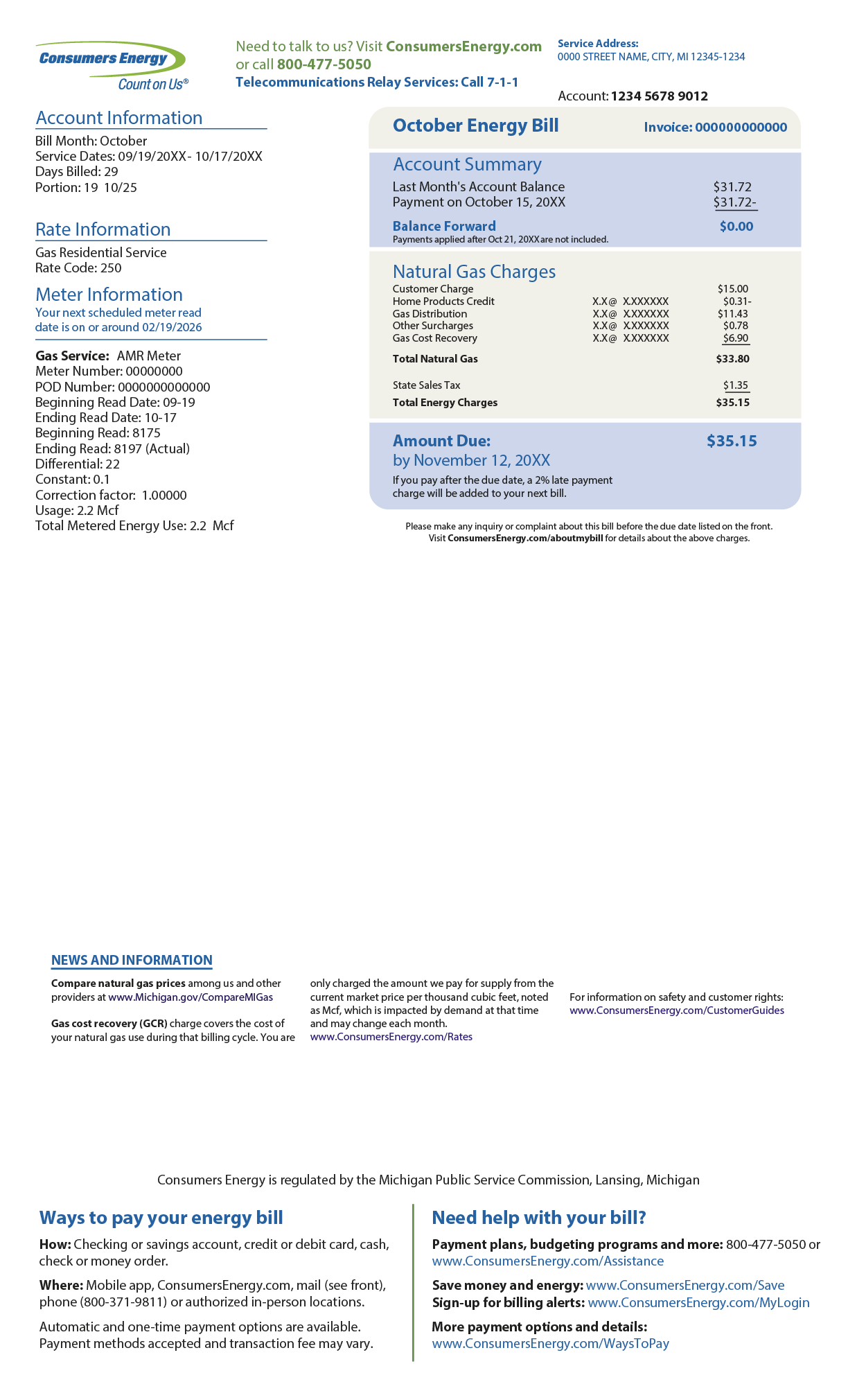 Understanding Your Bill | Consumers Energy